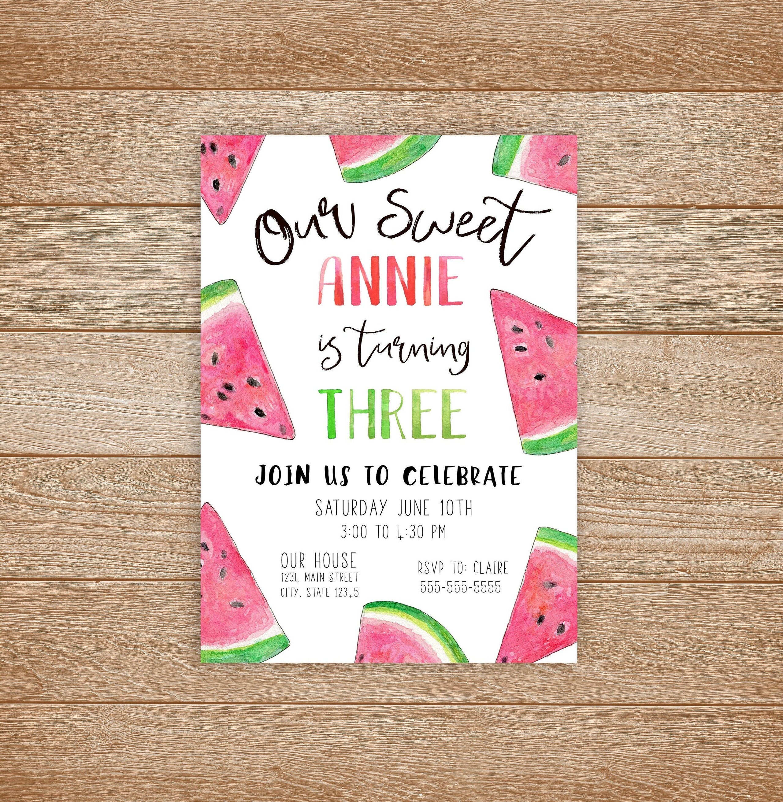 Watermelon Birthday Party Invite - Digital Invitation - Summer Party ...